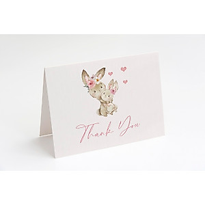 The Invite Lady Bunny Baby Shower Thank You Cards Sweet Little Bunny Rabbit Pink Thanks Printed Thank You Notes (24 Count)