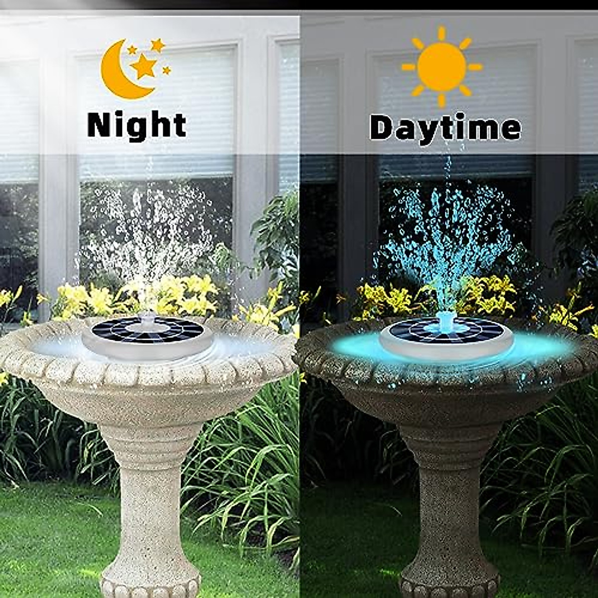 Solar Fountain Built-in Rechargeable Battery, 1.5W Solar Water Pump with 6 Nozzles, Dustproof and Waterproof IP68 Free Shanding Floating Solar Fountain for Bird Bath, Garden, Pond, Pool