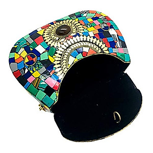 Antique Indian art Handmade Multi color Stone mosaic metal bag Women/Girls Bridal metal clutch party sling bag