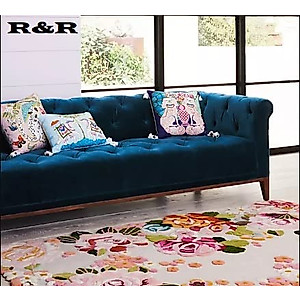 Restoration and Renovation Handmade Pink & Red Yellow Roses Irregular Shape and Oval Shape Multicoloured Floral Wool Area for Living Room, Dining Room and Kitchen Rug (Ivory, 10X8 FT)