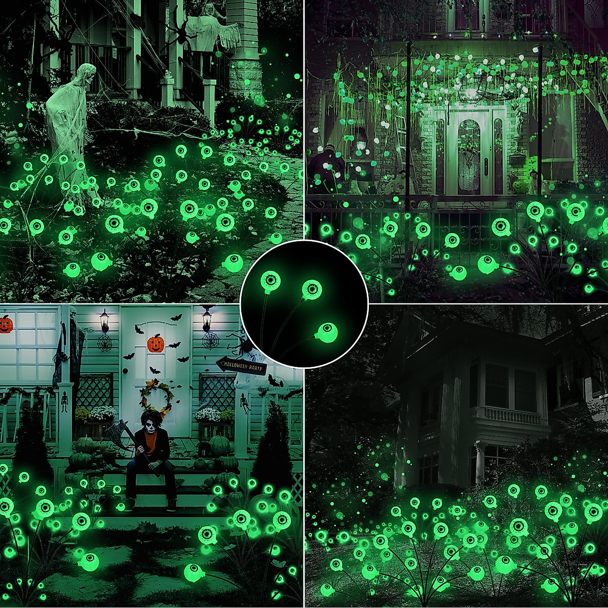Halloween Decorations Outdoor Solar Scary Eyeball Lights,2PACKS 12LED Green Eyeball Swaying Firefly Lights,Waterproof Solar Halloween Path Lights for Yard/Garden/Lawn/Party Decor,Green