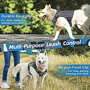 WINGOIN Gray Large Tactical Dog Harness No Pull Adjustable Reflective K9 Military Gray Dog Vest Harnesses with Easy Control Handle for German Shepherd Service Dog (L)