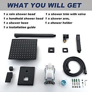 DMDMBATH Shower System Matte Black with 10 inch Rain Shower Head High Pressure Shower Faucet Set Shower Fixture Complete Combo Set Bathroom Bathtub Shower Trim Systems (Matte Black)
