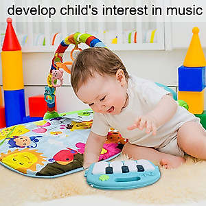 CREPRO Baby Play Mat & Baby Gym Toys, Infant Play Mat and Activity Gym Baby Activity Mat with Music and Lights, Kick & Play Piano Gym Tummy Time Padded Mat for Newborn Toddler for Christmas Toys Gift
