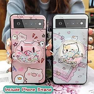 Phone Stand Holder Fashion Design Lulumi Phone Case for Google Pixel 6, Back Cover Glisten Silicone Protective Anti-Knock Soft Case Cute Drift Sand Armor case TPU Cartoon Dirt-Resistant Anti-dust, 3