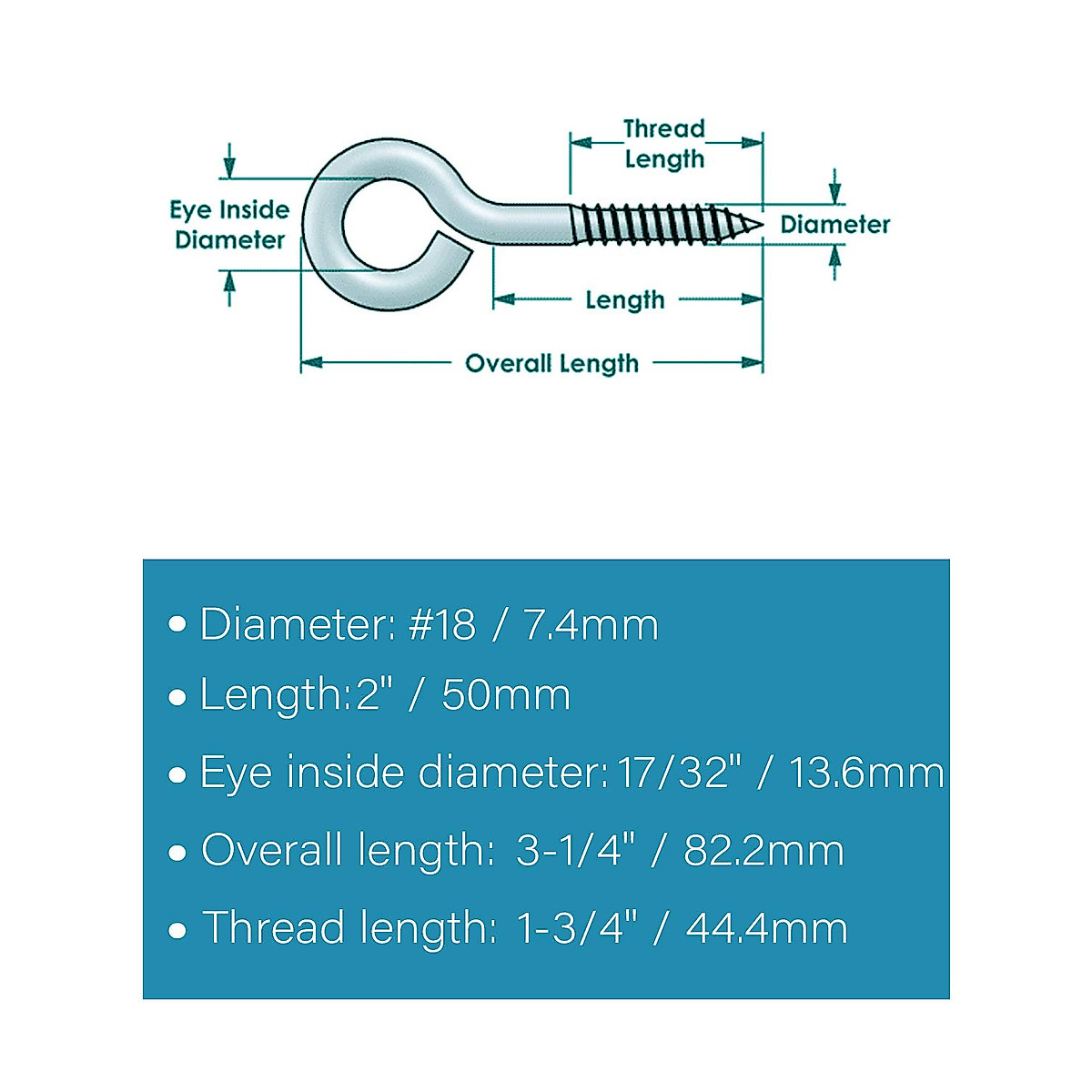 IMScrews 10-Pack Stainless Steel Heavy Duty Screw Eyes, #18 x 3-1/4 Inch, Lag Eyebolt for Hanging, Rust-Resistant Long Eyelet Screws, Ideal for Indoor and Outdoor Use