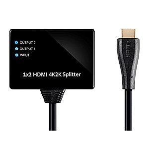 Monoprice Blackbird 4K 1x2 HDMI 2.0 Splitter | Pigtail, HDCP 2.2, 4K@60Hz, Gold Plated Connectors, HDMI Bus Powered (Compatible with PS4/5 Xbox Apple TV Fire Stick Roku Blu-Ray Player)