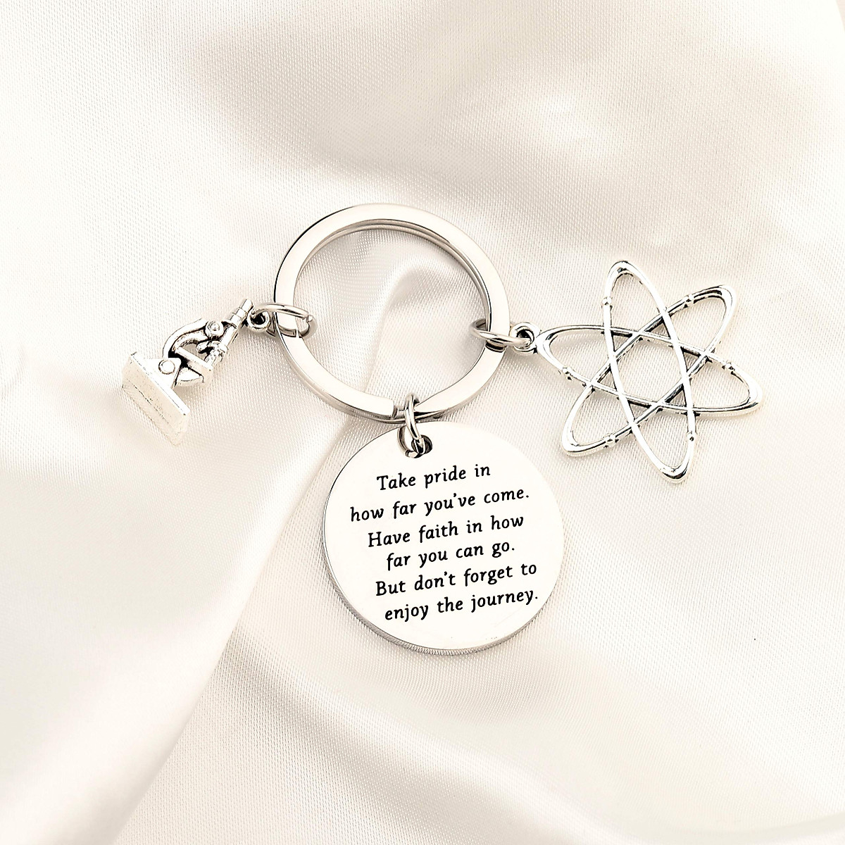 FUSTMW Science keychain Chemistry Science Gifts Atom Microscope Keychain Scientist Physicist Chemist Graduation Gift Biology Jewelry Science Lovers Gift (Science keychain)