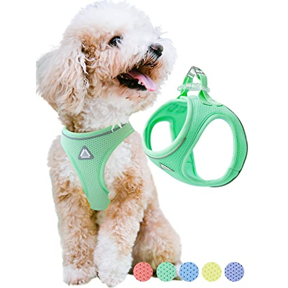 JC HOUSE Small Dog Harness, No Pull Lightweight Step-in Dog Vest, No Choke Escape Proof Reflective Soft Air Mesh Harness for Puppies & Cats Walking, Running Training and Daily Use, Green, S (M3S)