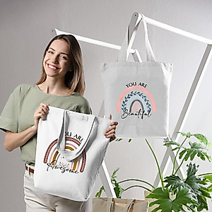 Sieral 10 Pcs Inspirational Canvas Tote Bags Bulk Teacher Tote Bags Employee Coworker Teacher Appreciation Gifts Nurse Rainbow Tote Bags with Zipper Thank You Gifts Christmas Gifts for Teacher Women