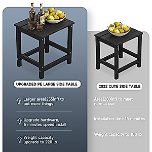 KINGYES Adirondack Side Table, Patio Outdoor Rectangular End Table, Black