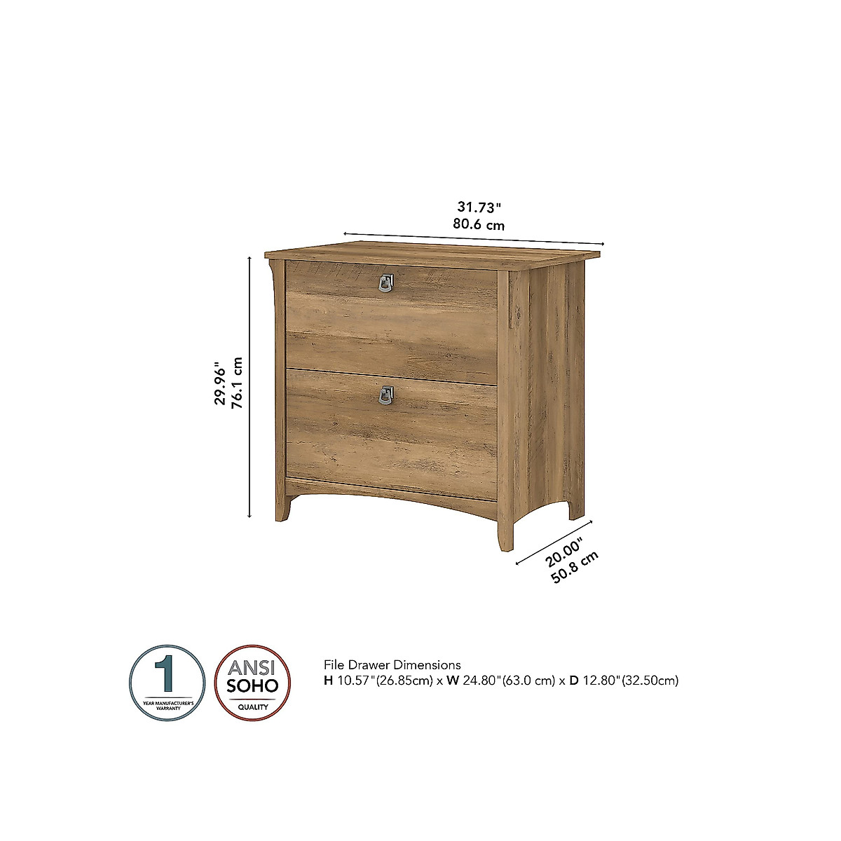 Bush SAF132RCP-03 Salinas 2-Drawer Lateral File Cabinet, Letter/Legal, Reclaimed Pine, 31.73-Inch