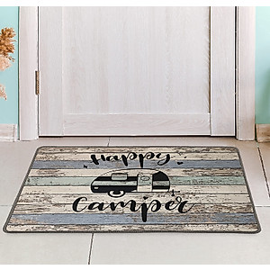 Funny Doormat,Happy Camping Camper Welcome Mats for Front Door,Non-Slip Entryway Rug Garden Home Kitchen Rubber Bathroom Backing Doormat 17X28.7 Inch