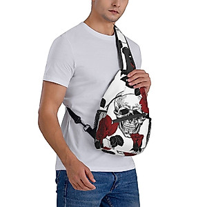 Lunepon Rose And Skull Sling Backpack Crossbody Shoulder Bags For Women Men, Sling Bag Travel Hiking Chest Bag Daypack Unisex