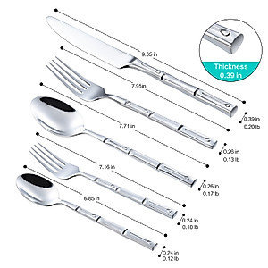 Flatasy Silverware Set Silver Bamboo Handle Flatware Stainless Steel Heavy Cutlery Set 20 Pieces Mirror Polished Spoons Forks and Knives Service for 4