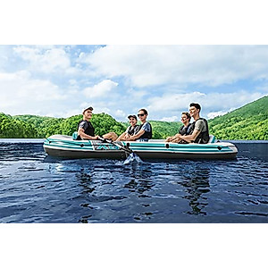 Bestway Hydro-Force Adventure Elite X5 Inflatable 5 Person Water Raft Outdoor Floating Boat Set | Includes Inflatable Boat, Aluminum Oars, Hand-Pump, Carry Bag and Gear Pouch