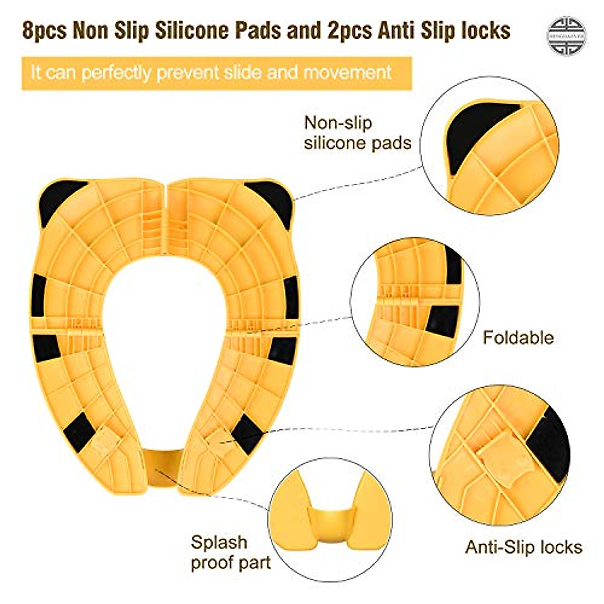 Travel Potties,Toddler Potty Seat Cover Travel Portable Potty Seat for Kids Non-Slip Foldable Toilet Seat Pad with Carry Bag & Splash Guard Yellow