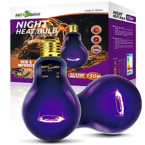 REPTIZOO 2PCS Reptile Heat Lamp, 150W Night Heat Lamp Moonlight Bulb Purple Infrared Heating Lamp Simulate Natural Moonlight Night Heat Bulb for Reptile Amphibian