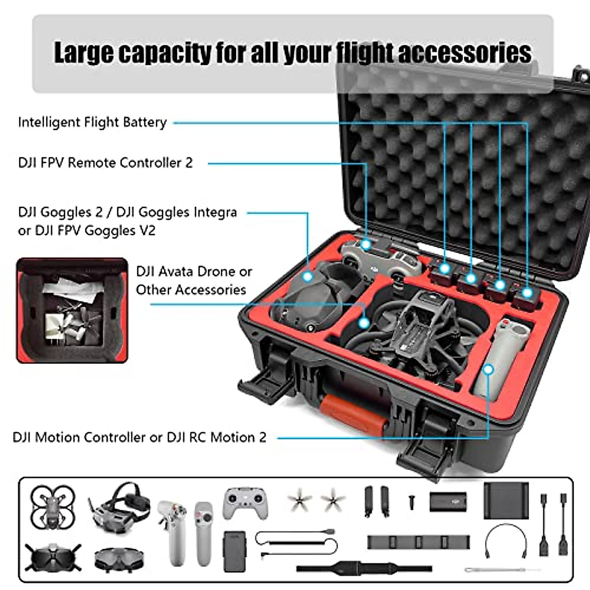 FPVtosky Hard Case for DJI Avata (DJI Goggles V2 / Goggles 2 / Goggles Integra), Waterproof Carrying Case for Avata, DJI Avata Accessories Case for DJI Motion/RC Motion 2 / FPV Remote Controller 2
