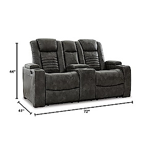 Signature Design by Ashley Soundcheck Contemporary Faux Leather Tufted Power Reclining Loveseat with Control and Adjustable Headrest, Gray