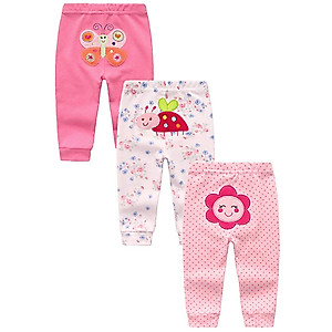 Kiddiezoom Cute Baby and Toddler Unisex Cotton Pants,3 Pack