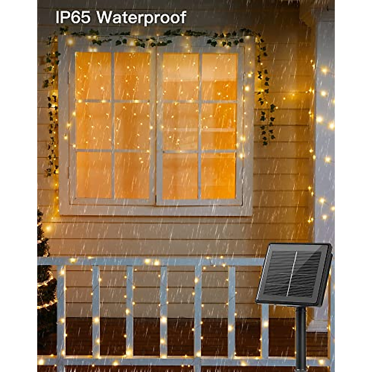 Solar String Lights Outdoor, 2 Packs Each 33Ft 100LED Solar Fairy Lights with 8 Modes, Waterproof Firefly Twinkle Lights for Christmas Patio Yard Trees Wedding Party (Warm White)