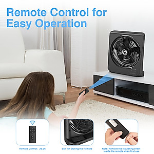 Cmyfato Box Fan, 20000mAh Rechargeable Battery Powered Window fan, 10" Quiet Small Box Fan for Window, 4 Speeds Square Fan for Bedroom Kitchen Office, 210° Pivoting Table Fan with Remote for Desk