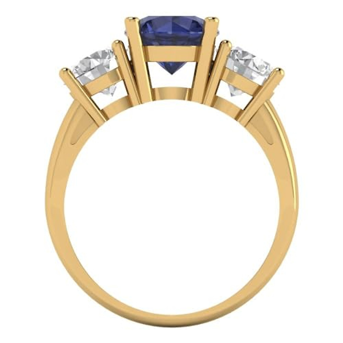 Clara Pucci 3.25 ct Round Cut 3 stone Genuine Simulated Blue Sapphire Engagement Promise Anniversary Bridal Ring 18K Yellow Gold 4.5