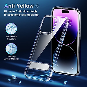 Simtect Crystal Clear for iPhone 14 Pro Max Phone Case, [Not Yellowing] [3 Stand Way][14FT Military Drop Protection] Protective Slim Kickstand Shockproof Phone Case for iPhone 14 Pro Max, Clear