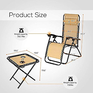 Mecor 3PC Zero Gravity Lounge Chairs Beach Chairs Patio Chairs Adjustable Folding Recliner with Folding Table Outdoor Yard Beach