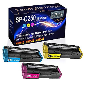 Kolasels 3-Pack (C+Y+M) Compatible SP C250DN C250SF C261DNw C261SFNw Laser Toner Cartridge (High Capacity) Replacement for Ricoh SP-C250 SP C250 (407540 407542 407541) Printer Toner Cartridge