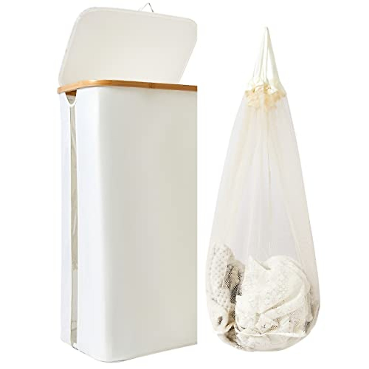 JVIBI Laundry Hamper with Lid, 100L Large Laundry Basket Bamboo, Clothes Hamper with Clear Window Visible, Removeable Laundry Bags For For Bathroom Bedroom Home, Toy Organizer, Lightweight, Removable