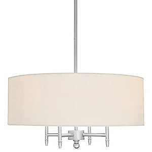 Amazon Brand – Stone & Beam Contemporary Pendant Chandelier with White Shade- 20 x 20 x 42 Inches (Adjustable Height), Satin Nickel