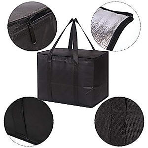 Set of 2 Large Insulated Reusable Grocery Bags with Sturdy Zipper and Handles, Foldable Washable Heavy Duty Cooler Totes for Hot or Cold Food Delivery, Groceries, Travel, Shopping