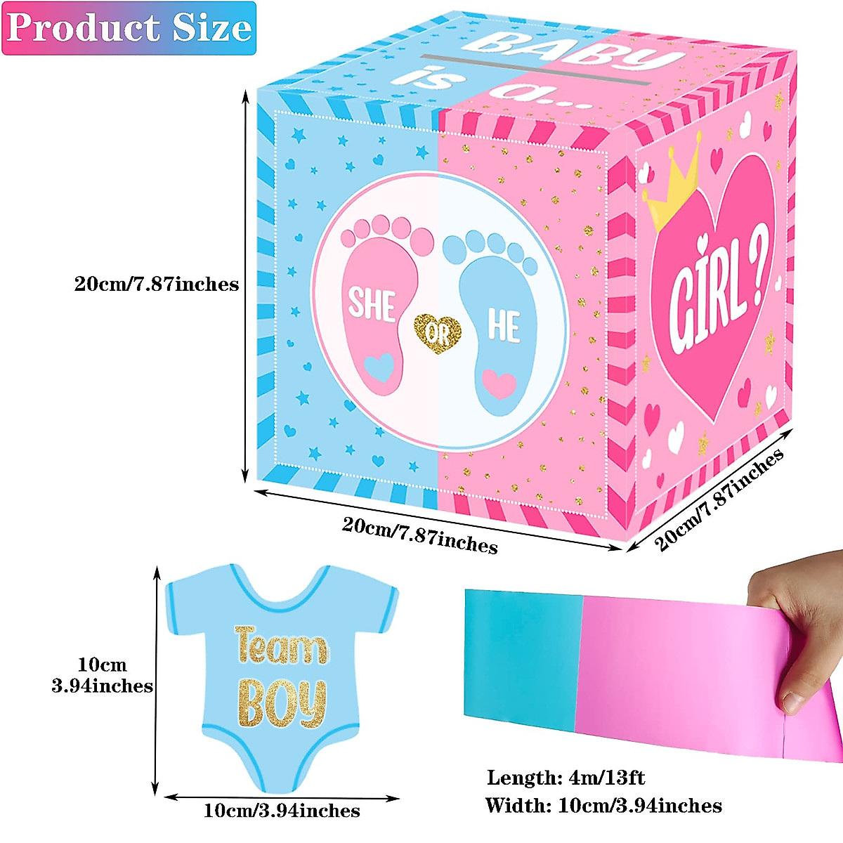 hongpar Baby Gender Reveal Pull Out Game , Voting Box with 60 Ballot Cards, Boy or Girl, Party Supplies,Pink and Blue