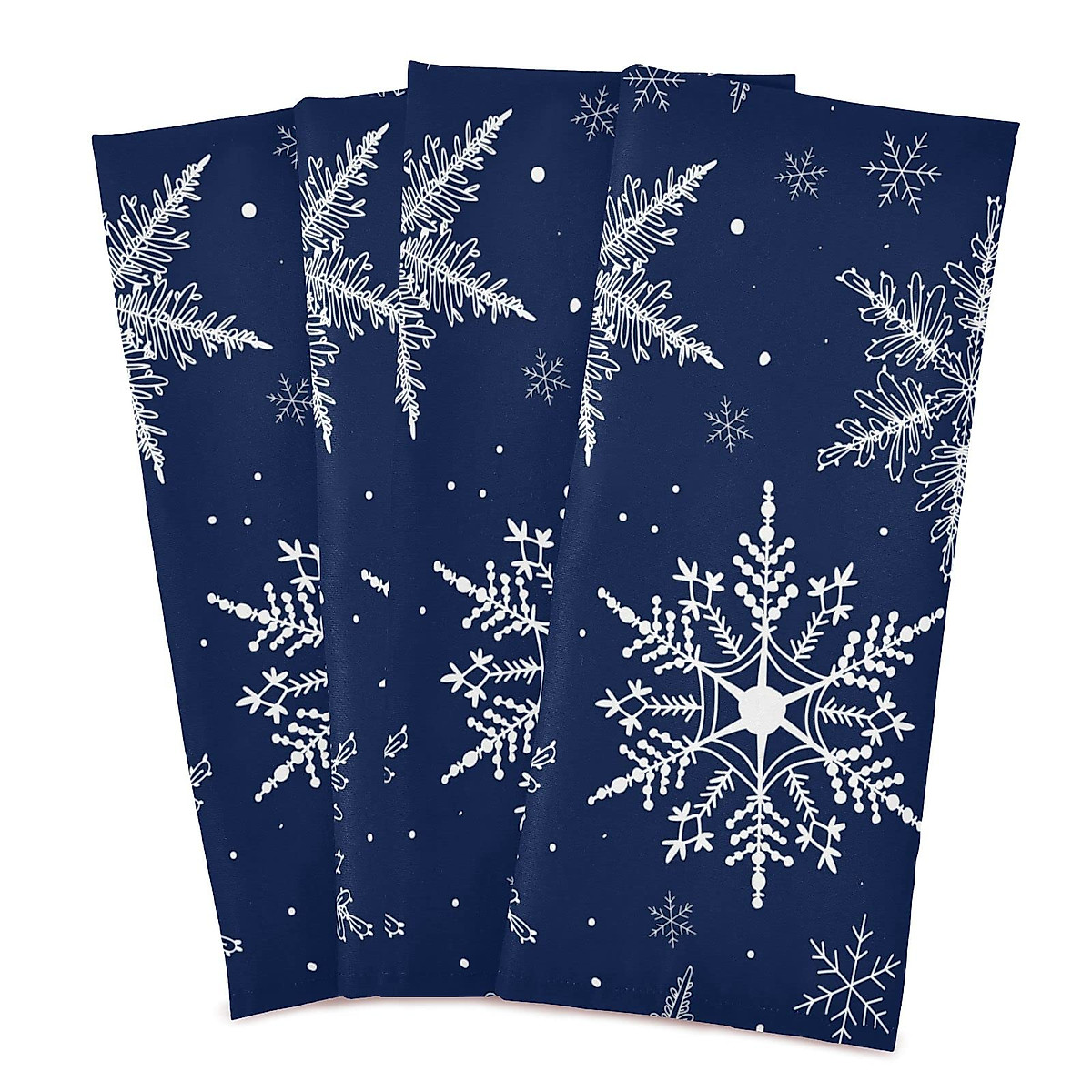 White Snowflakes Winter Doodle Kitchen Dish Towel Set of 4, Blue Christmas 18x28in Absorbent Dishcloth Reusable Cleaning Cloths for Household Use
