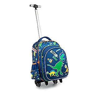 Meetbelify Boys Dinosaur Rolling Backpack Kids Backpacks with Wheels for School Bags Luggage