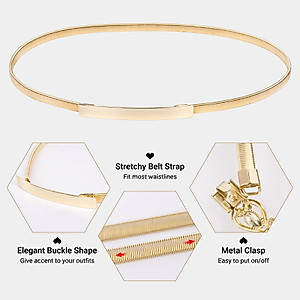 Women Metal Skinny Waist Belt with Closure Hook Size M Gold CL633