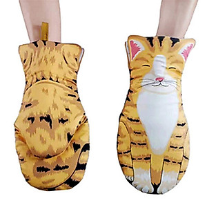 Ochine 1PC Oven Mitts Kitchen Cooking Baking Heat Resistant Cat Glove Oven Mitts Gloves Kitten Cotton Oven Mitts Cute Cat Paw Design Baking Gloves Heat Resistant Cooking Gloves Pot Holder Gloves