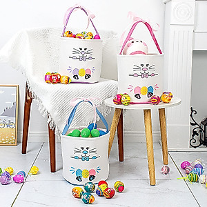 3 Pcs Easter Baskets for Kids - Easter Egg Bags Easter Candy Egg Hunt Basket Cute Rabbit Tote Bag for Kids Easter Decorations Eggs Candy