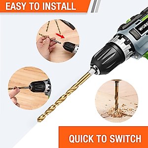 ValueMax Drill Bit Set, Hex Shank Impact Drill Bits with Storage Box, Titanium Coated HSS Twist Drilling Bit Kit for Soft Metal, Wood, PVC, Quick Change Design(13PC, 1/16"-1/4")