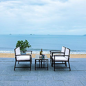 SAFAVIEH Outdoor Collection Krissy Wicker Cushion 4-Piece Living Set PAT7711A, Black/White