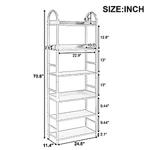 70.8 Inch Tall Book shelf Bookcase Shelving Unit for Office Organization and Storage Bookshelf,6 Tier Bookcase Tall,Storage Ladder Shelf,Multifunctional Standing Shelf for Book/Room,Rustic Brown