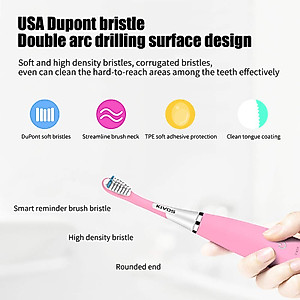 KIVOS 4 Replacement Heads and 1 Case, Children Electric Toothbrush Ultrasonic Kids Sonic Powered Brush, 30 Days, IPX6 Waterproof,Travel Container (Pink)