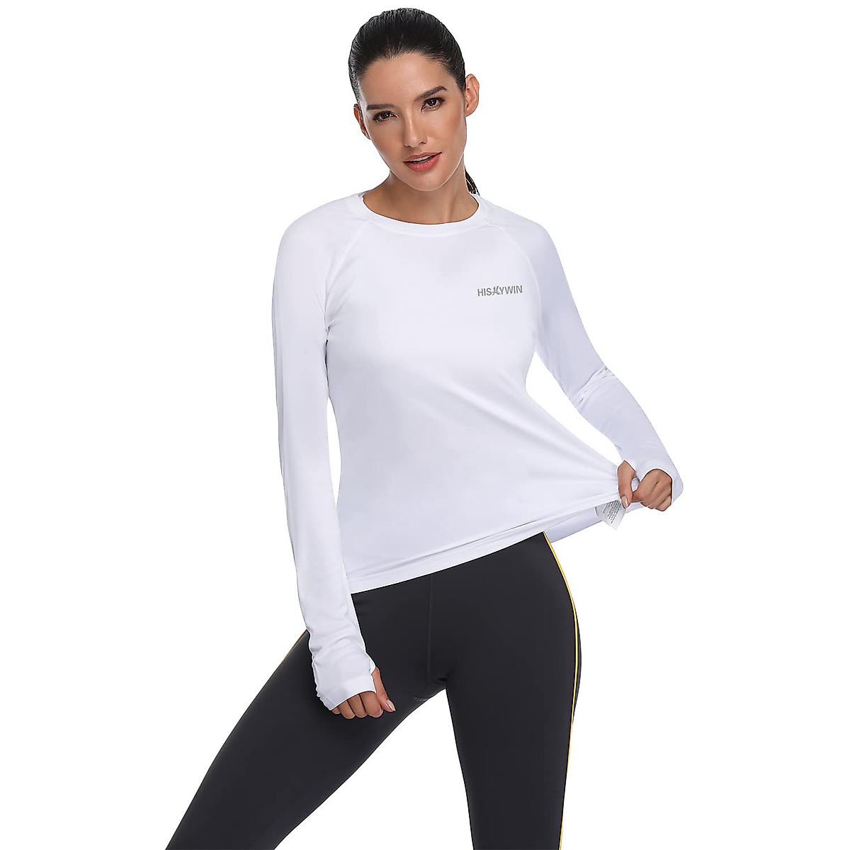 HISKYWIN Women's UPF 50+ Sun Protection Long Sleeve Shirts Outdoor Hiking Fishing Tops HF103- White-L