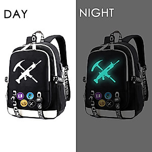 EZIOUOMO Fort Backpack Fort Bag with USB Charging Port Unisex Fashion Luminous Daypack with Badges