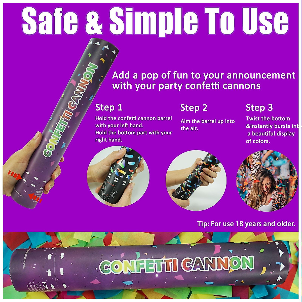 Biodegradable Confetti Cannon Party Poppers - 6 Pack Confetti Shooter for Birthday Graduation Wedding New Year’s Eve Celebration, Multicolor Large Confetti Cannon