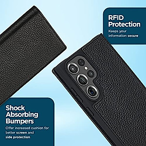 Case-Mate Samsung Galaxy S23 Ultra Case [6.8"] [12FT Drop Protection] [Wireless Charging] Black Leather Wallet Folio Phone Case for Samsung Galaxy S23 Ultra with ID & Credit Card Holder, Phone Stand