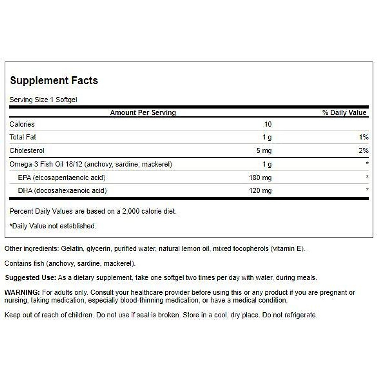 Swanson Omega 3 Fish Oil Supplement Heart Brain and Joint Support GMO-Free EFAs 180 mg EPA Plus 120 mg DHA 150 Softgel Capsules Lemon Flavor (2 Pack)