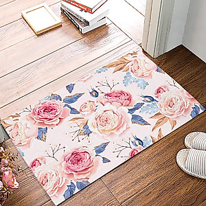 Door Mat for Bedroom Decor, Blooming Pink Flowers Floor Mats, Holiday Rugs for Living Room, Absorbent Non-Slip Bathroom Rugs Home Decor Kitchen Mat Area Rug 18x30 Inch